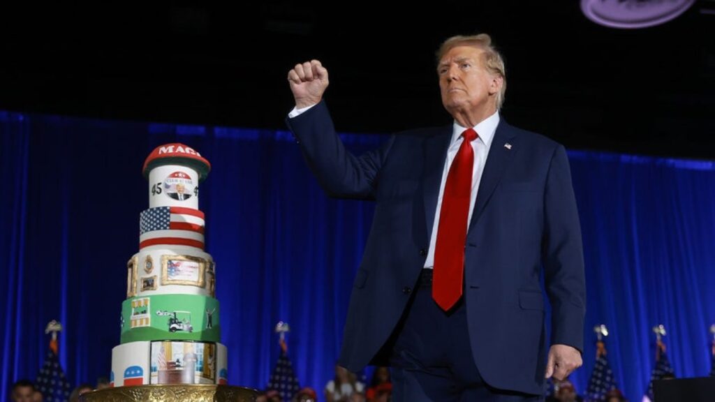 Trump Celebrates 78th Birthday With Massive MAGA Cake, Fan Club Members ...
